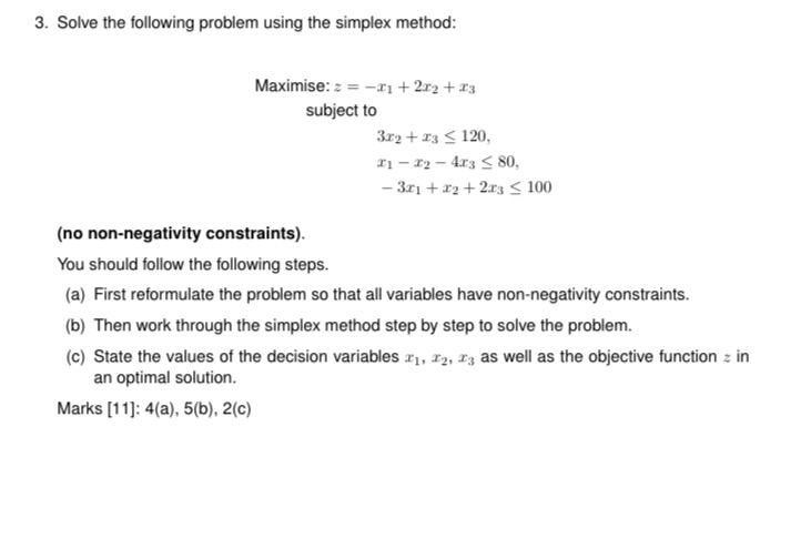 Solved 3. Solve the following problem using the simplex | Chegg.com