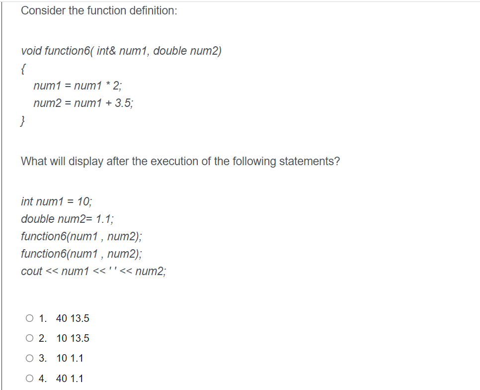 Solved Consider the function definition: void function6( | Chegg.com