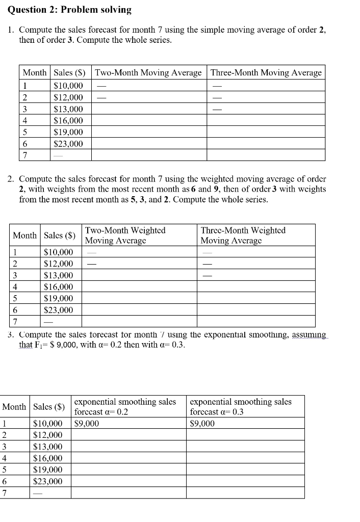Solved Question 2: Problem solving 1. Compute the sales | Chegg.com