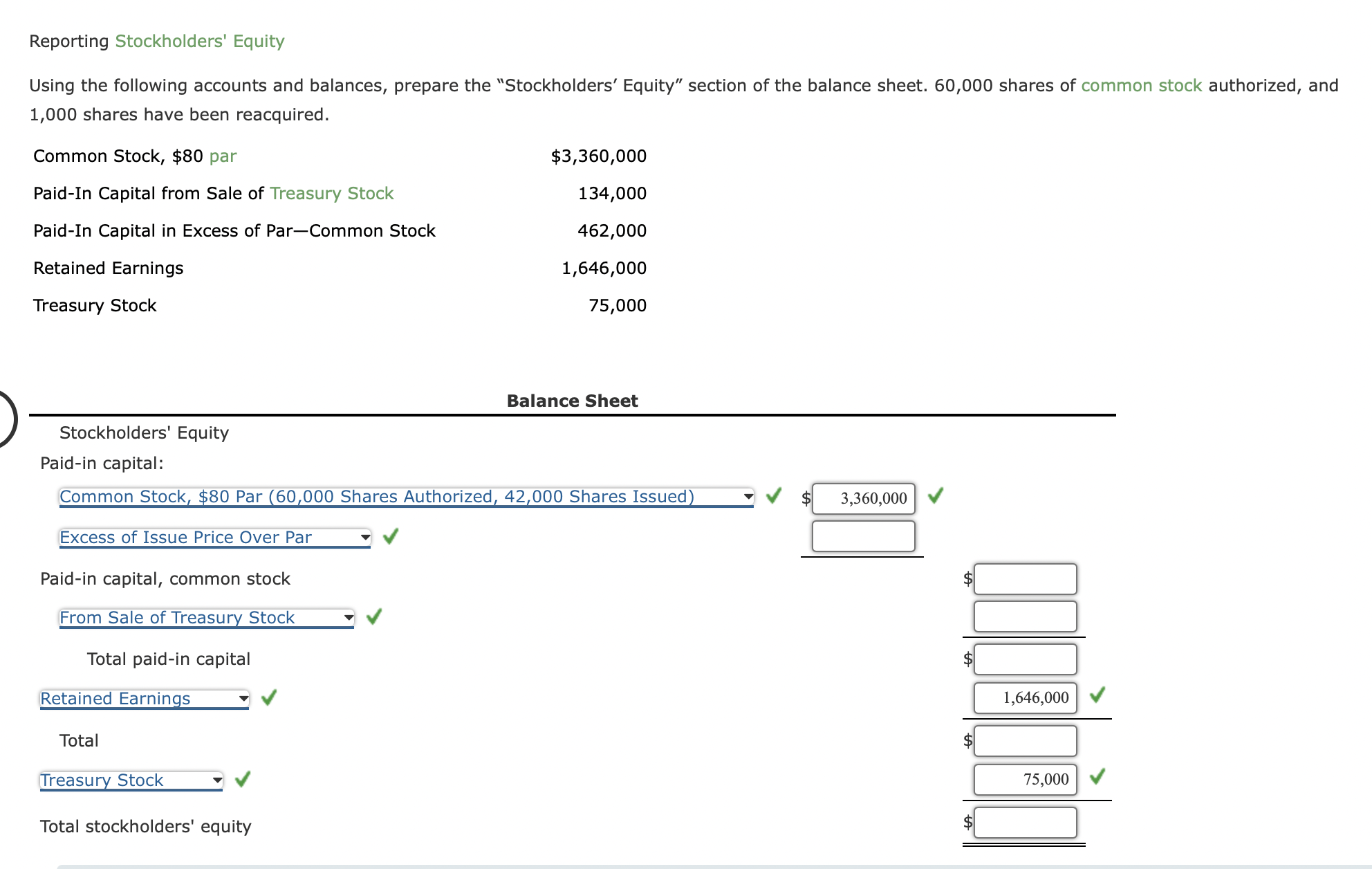 Solved Reporting Stockholders' Equity Using the following | Chegg.com