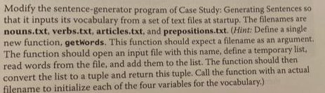 Solved Modify the sentence-generator program of Case Study: | Chegg.com