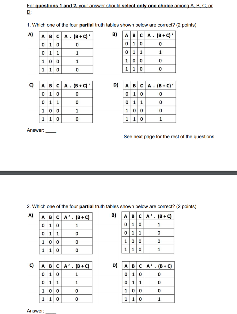 Solved For questions 1 and 2. your answer should select only | Chegg.com