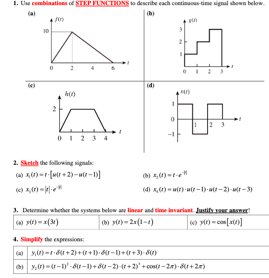 Solved 1. Use combinations of STEP FUNCTIONS to describe | Chegg.com