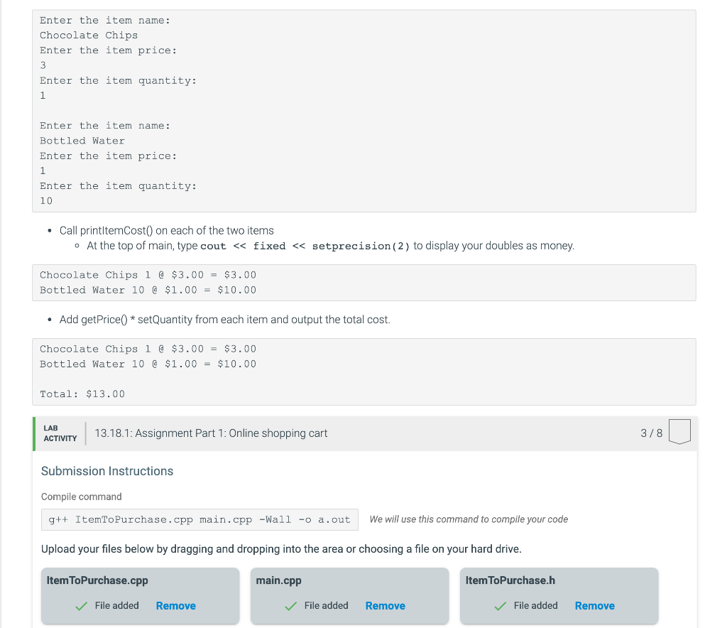 Solved 13.18 Assignment Part 1: Online shopping cart • | Chegg.com
