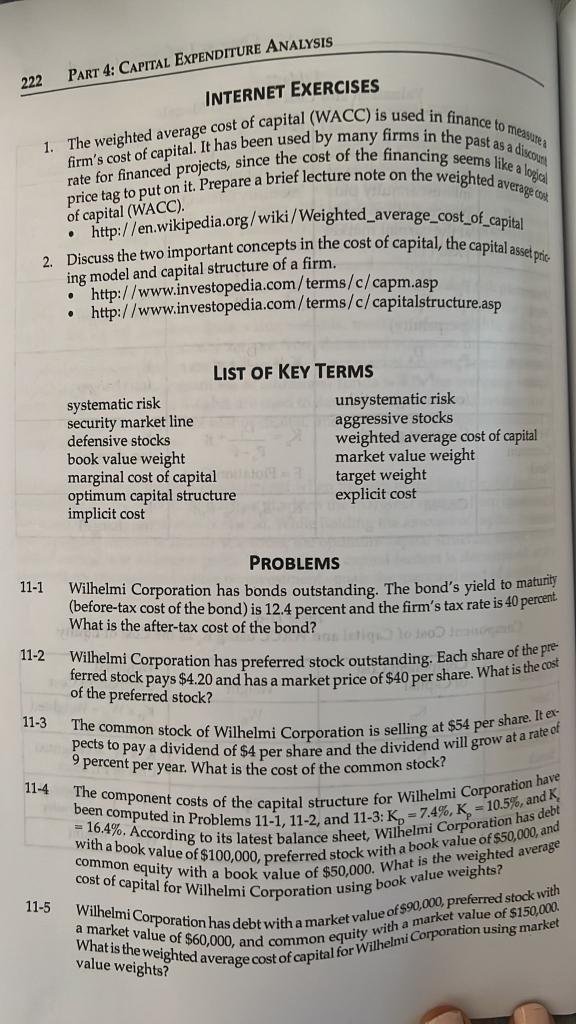 Solved INTERNET EXERCISES 1. The weighted average cost of | Chegg.com