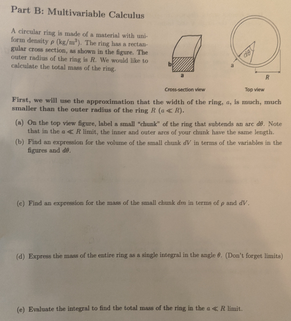 Solved Part B: Multivariable Calculus A circular ring is | Chegg.com