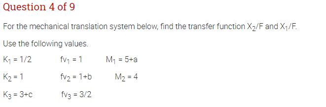 Solved Question 4 of 9 For the mechanical translation system | Chegg.com