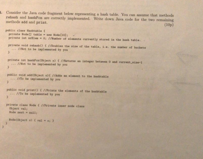 Solved just fill ( complete) the methods in the HashTable | Chegg.com