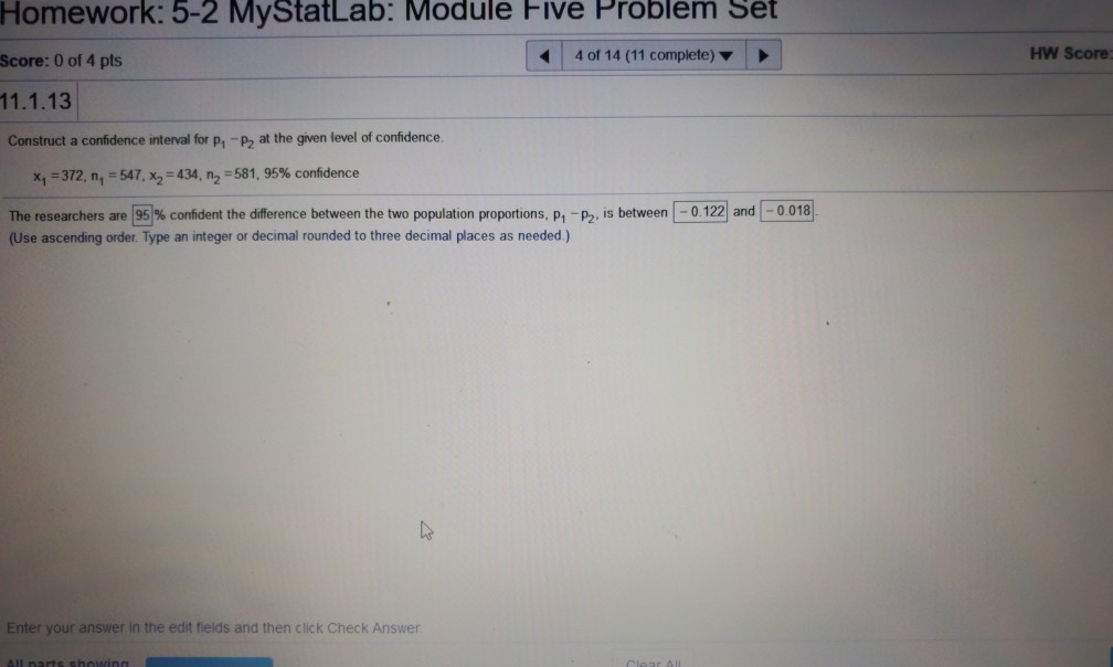 Solved Homework:5-2 MyStatLab: Module Five Problem Set HW | Chegg.com
