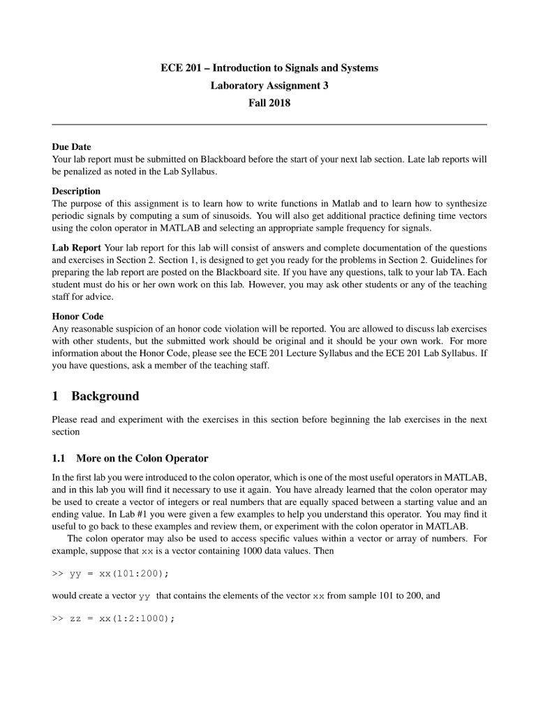 ECE 201- Introduction to Signals and Systems | Chegg.com