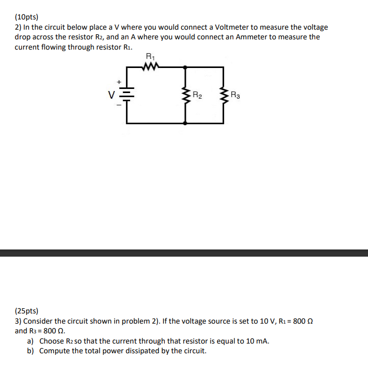 Solved (10pts) 2) In the circuit below place a V where you | Chegg.com