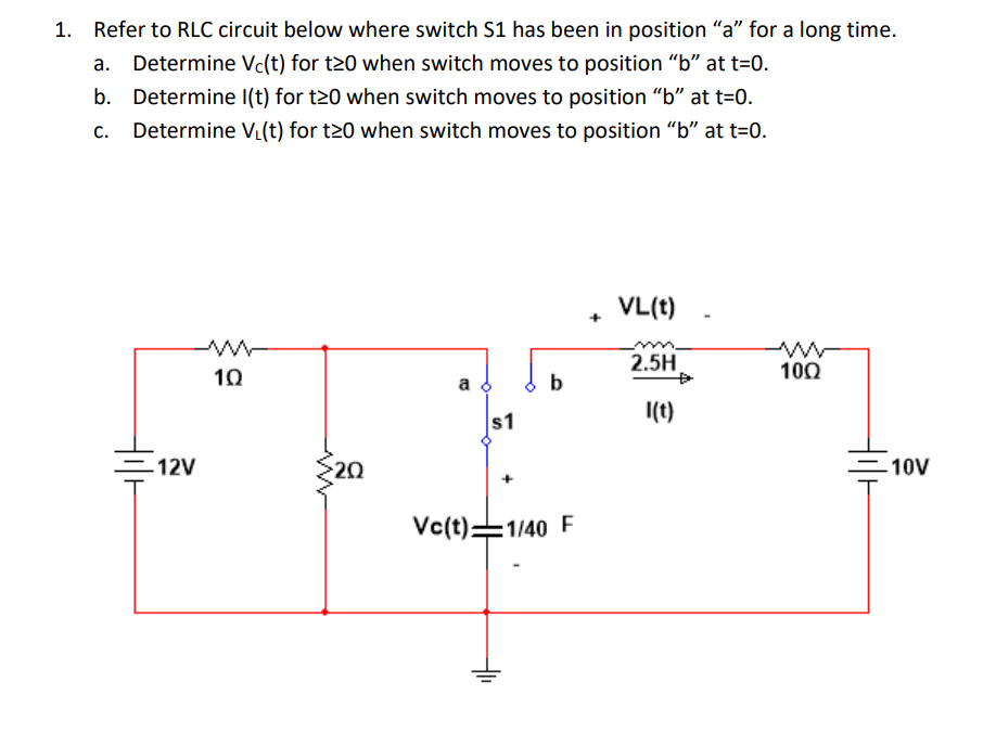 Refer to RLC circuit below where switch S1 has been | Chegg.com