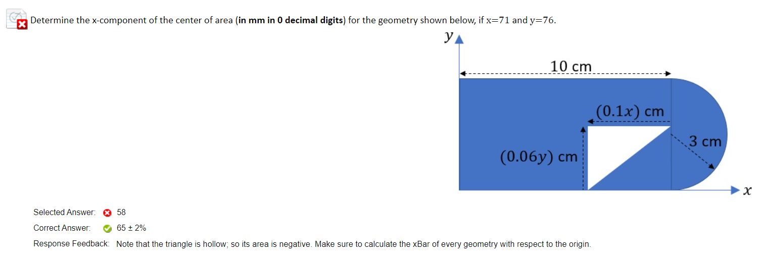 Solved x Determine the x-component of the center of area (in | Chegg.com