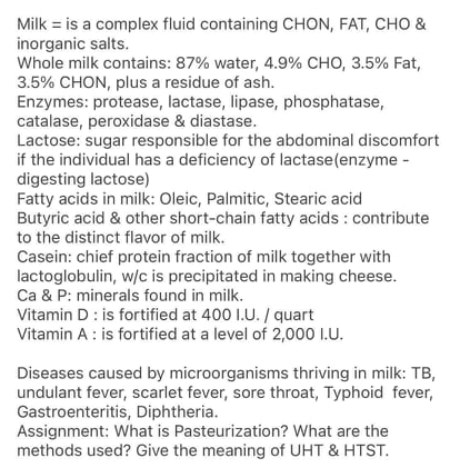 Solved Milk = is a complex fluid containing CHON, FAT, CHO & | Chegg.com