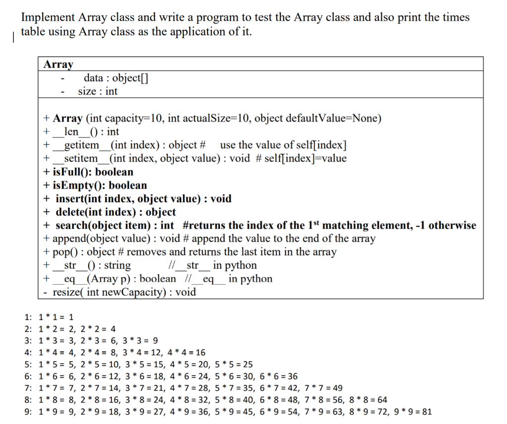Solved Implement Array Class And Write A Program To Test The