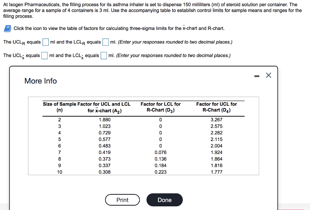 Solved At Isogen Pharmaceuticals, the filling process for | Chegg.com