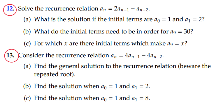 12. Solve the recurrence relation an=2an−1−an−2. (a) | Chegg.com