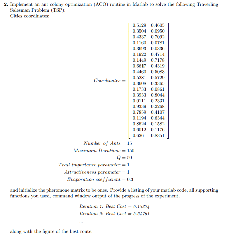 2. Implement an ant colony optimization (ACO) routine | Chegg.com