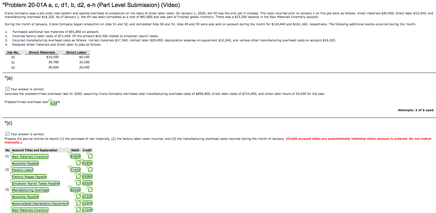 Solved *Problem 20-01A a, c, d1, b, d2, e-h (Part Level | Chegg.com