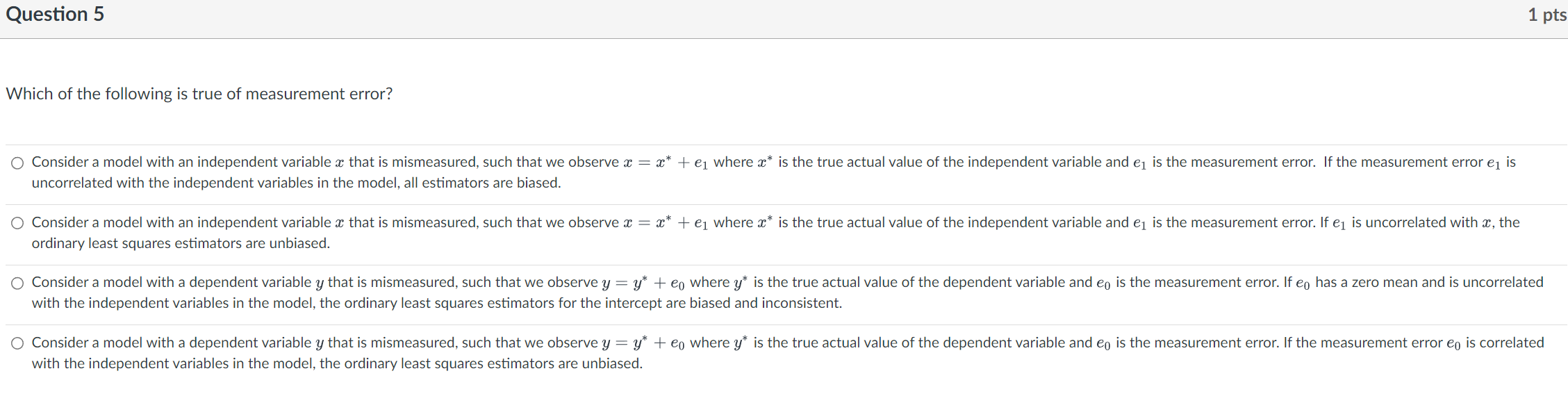 Solved Which of the following is true of measurement error? | Chegg.com