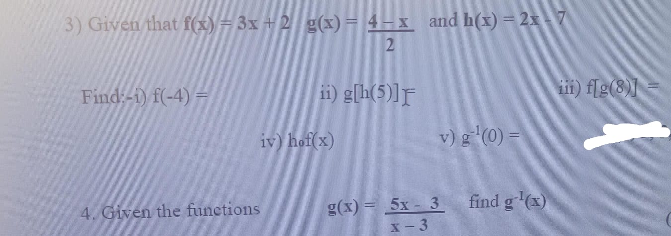 Solved Given that f(x)=3x+2,g(x)=4-x2 ﻿and | Chegg.com