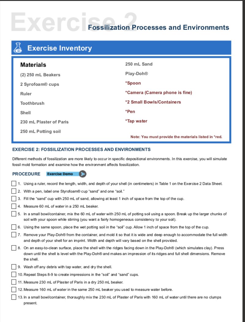 Solved Fossilization Processes and Environments EXERCISE 2: | Chegg.com
