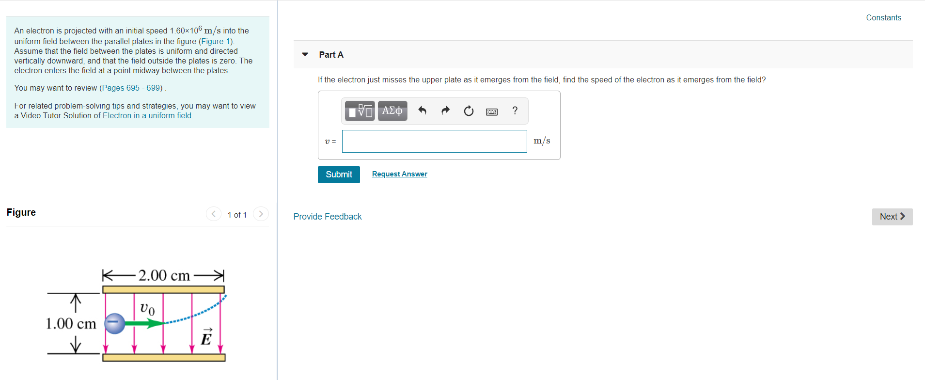 Solved Constants An electron is projected with an initial | Chegg.com