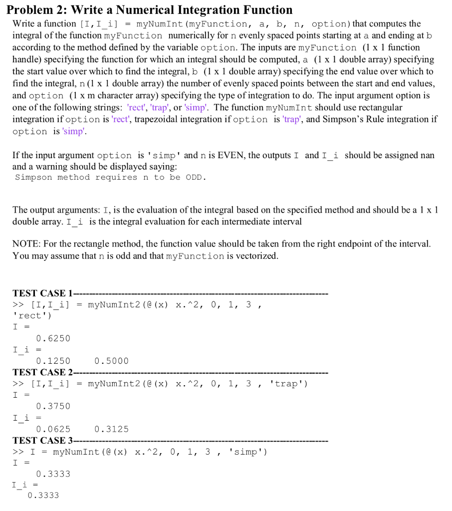 Problem 2: Write a Numerical Integration Function | Chegg.com