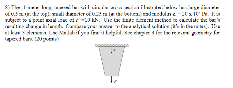 Solved 8) The 1-meter long, tapered bar with circular cross | Chegg.com