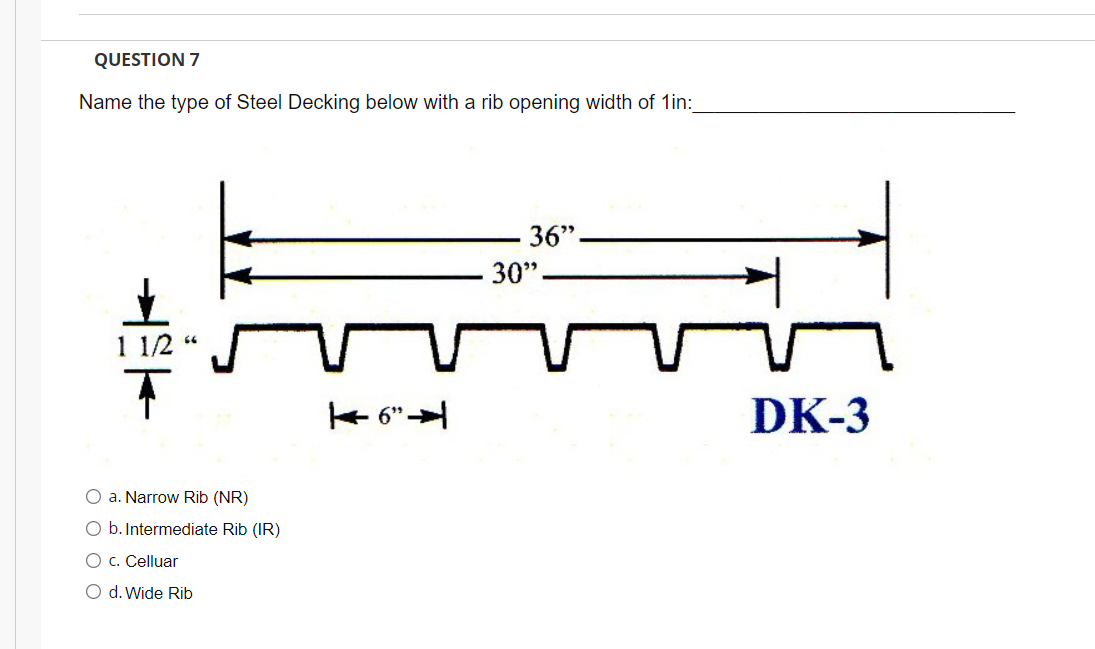 Solved QUESTION 7 Name the type of Steel Decking below with | Chegg.com