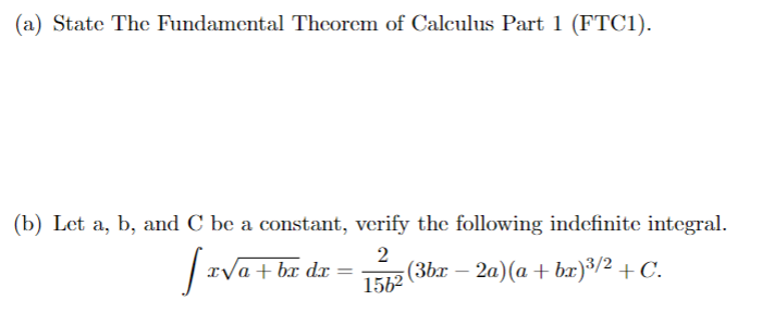 Solved (a) State The Fundamental Theorem of Calculus Part 1 | Chegg.com
