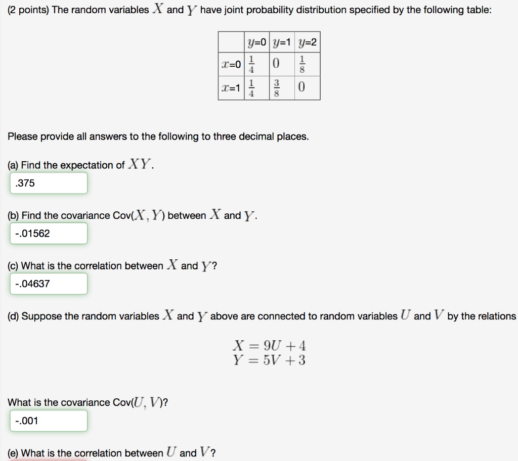 Solved (2 points) The random variables X and Y have joint | Chegg.com