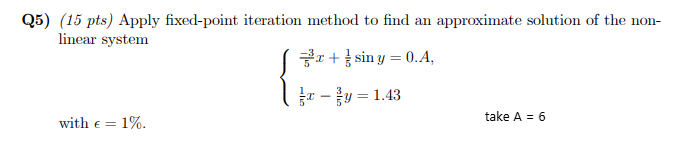 Solved Q5) (15 pts) Apply fixed-point iteration method to | Chegg.com