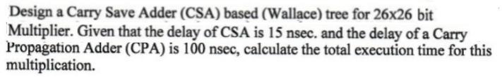 Solved Design a Carry Save Adder (CSA) based (Wallace) tree | Chegg.com