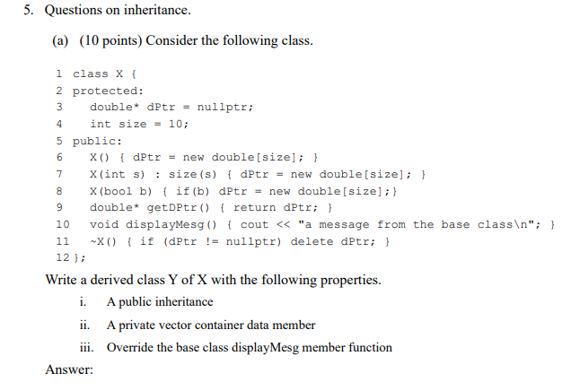 Solved 5. Questions on inheritance. (a) (10 points) Consider | Chegg.com