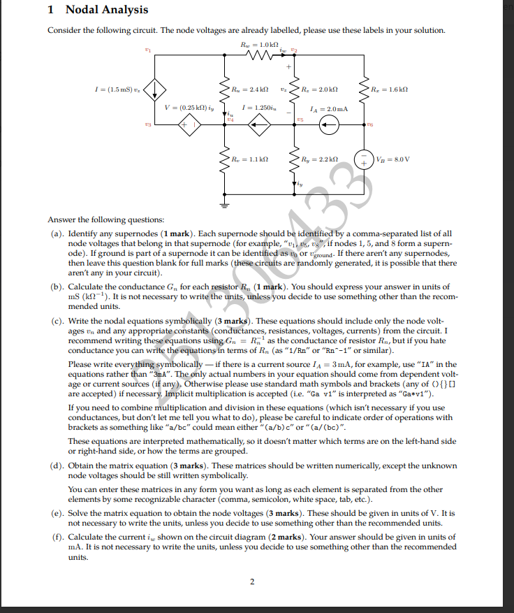 Solved 1 ﻿Nodal AnalysisConsider the following circuit. The | Chegg.com