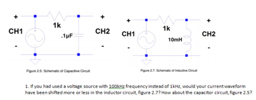 Solved 1k CH1 CH2 CH1 1k CH2 .1HF 10mH Figure 25: Schematic | Chegg.com