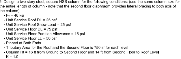 Solved Design a two story steel, square HSS column for the | Chegg.com