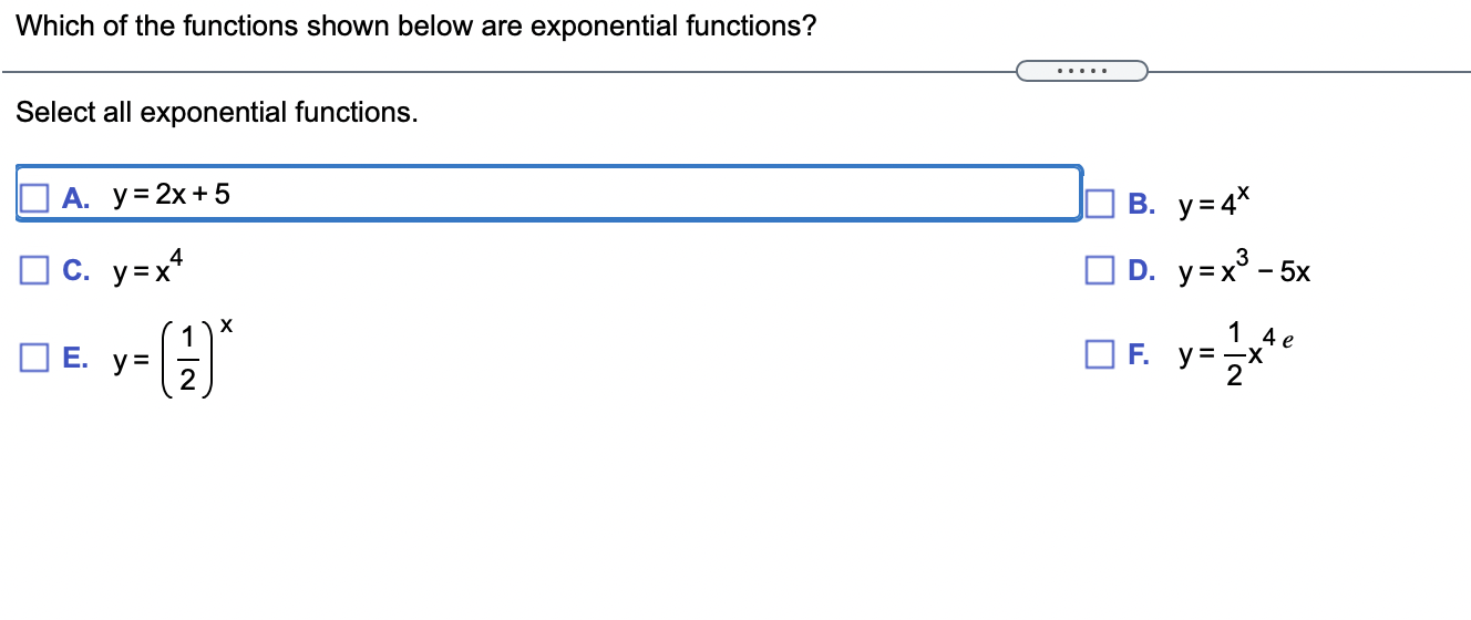 Solved Which of the functions shown below are exponential | Chegg.com