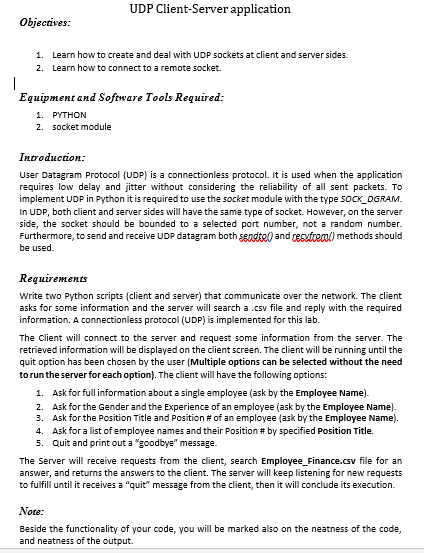 Solved UDP Client-Server application Objectives: 1. Learn | Chegg.com