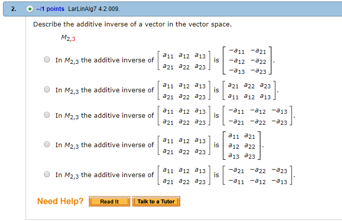 Solved 2. -11 points LarLinAlg7 4.2.009 Describe the | Chegg.com