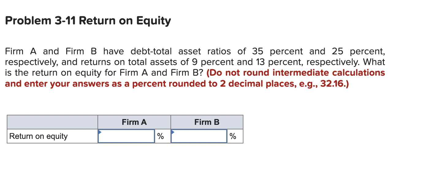 Solved Problem 3-11 ﻿Return on EquityFirm A and Firm B have | Chegg.com