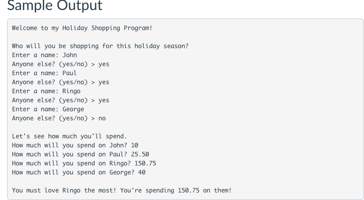 Solved You are going to write a Holiday Shopping program | Chegg.com