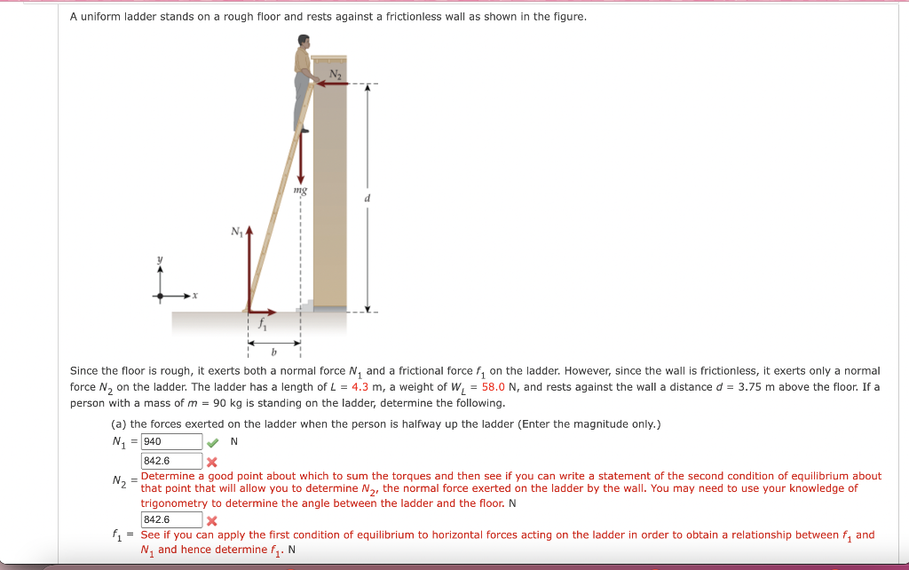 Solved A uniform ladder stands on a rough floor and rests | Chegg.com