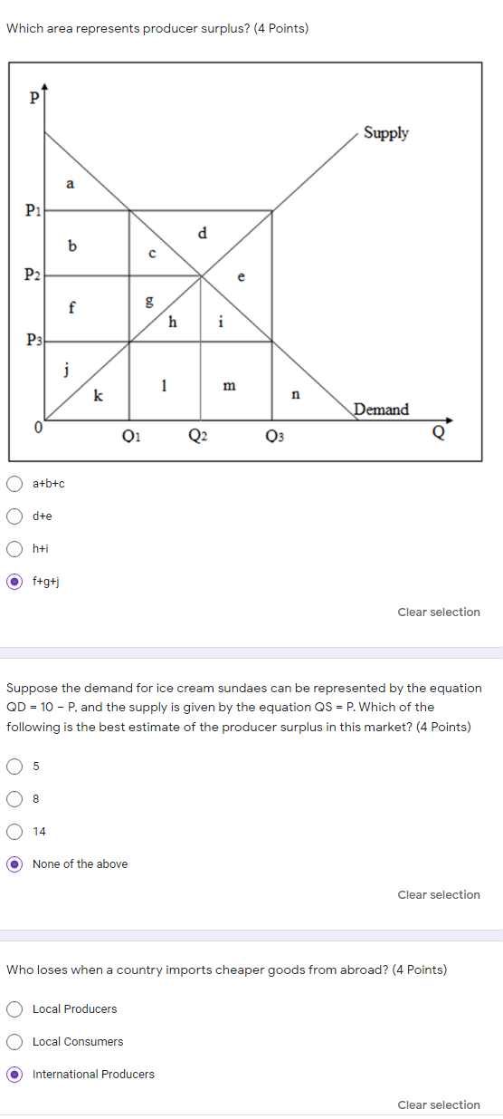 Solved Which area represents producer surplus? (4 Points) e | Chegg.com
