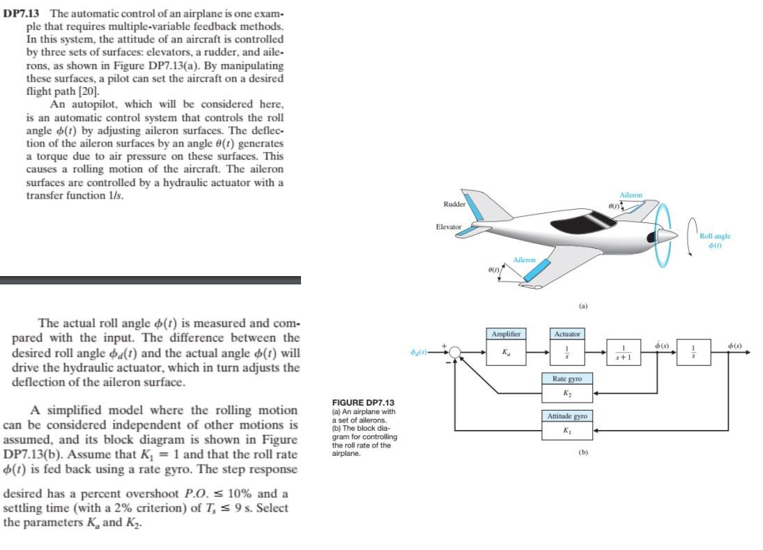 Solved DP7.13 The automatic control of an airplane is one | Chegg.com