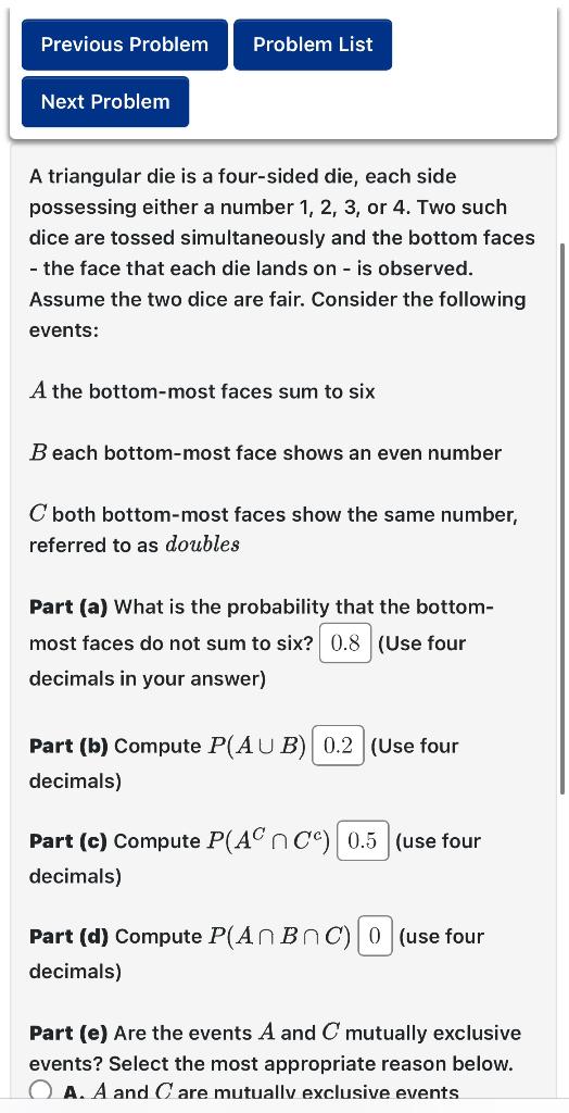 Solved dice are tossed simultaneously and the bottom faces - | Chegg.com