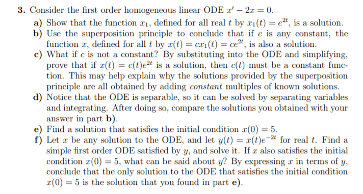 Solved 3. Consider the first order homogeneous linear ODE X' | Chegg.com