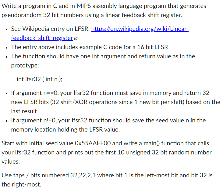 Write a program in C and in MIPS assembly language | Chegg.com