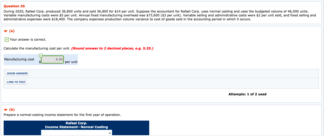 Solved Question 35 During 2020, Rafael Corp. produced 36,800 | Chegg.com